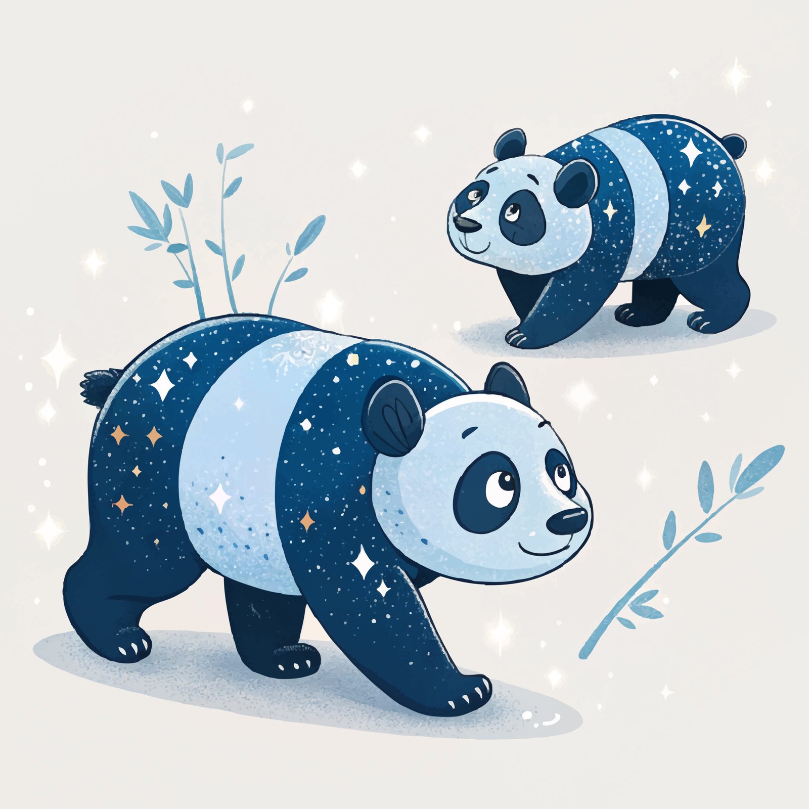 Navy blue sparkly pandas animated - thepixa.com